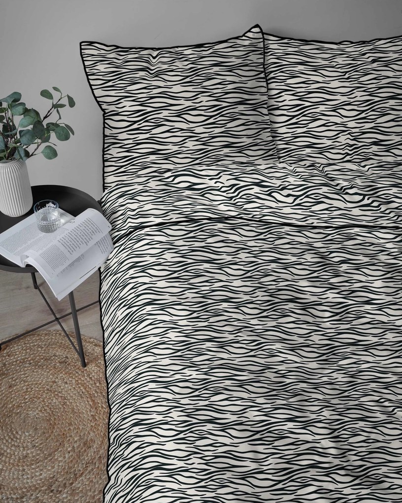 Detexpol Bílé perkálové povlečení s černým zvířecím potiskem – 220x200 cm – Eden – vzor 5591 B