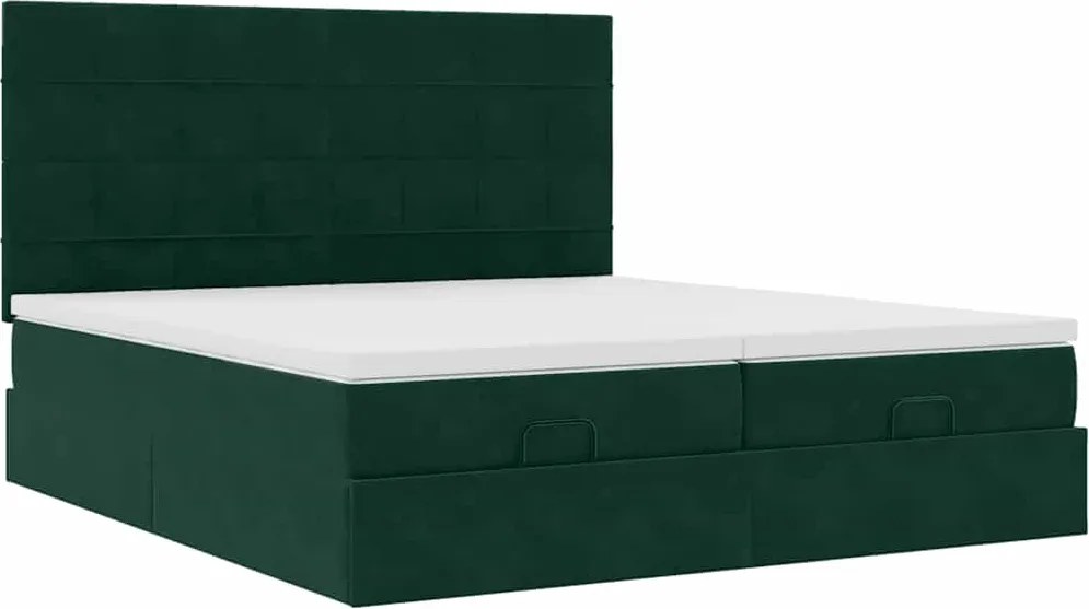Osmanský rám postele s matrací tmavě zelená 200x200cm samet 3314630