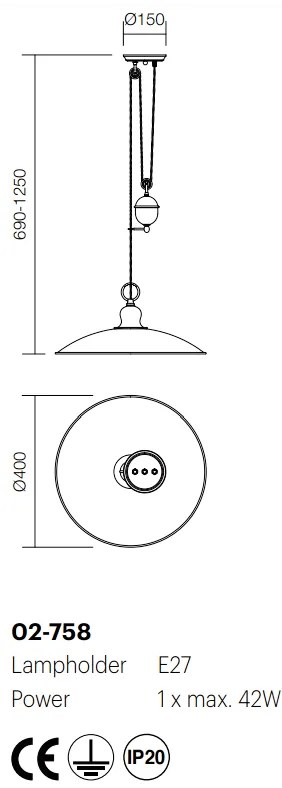 Incanti Retro závěsné svítidlo Lena, 1 x E27 Barva: Mosaz