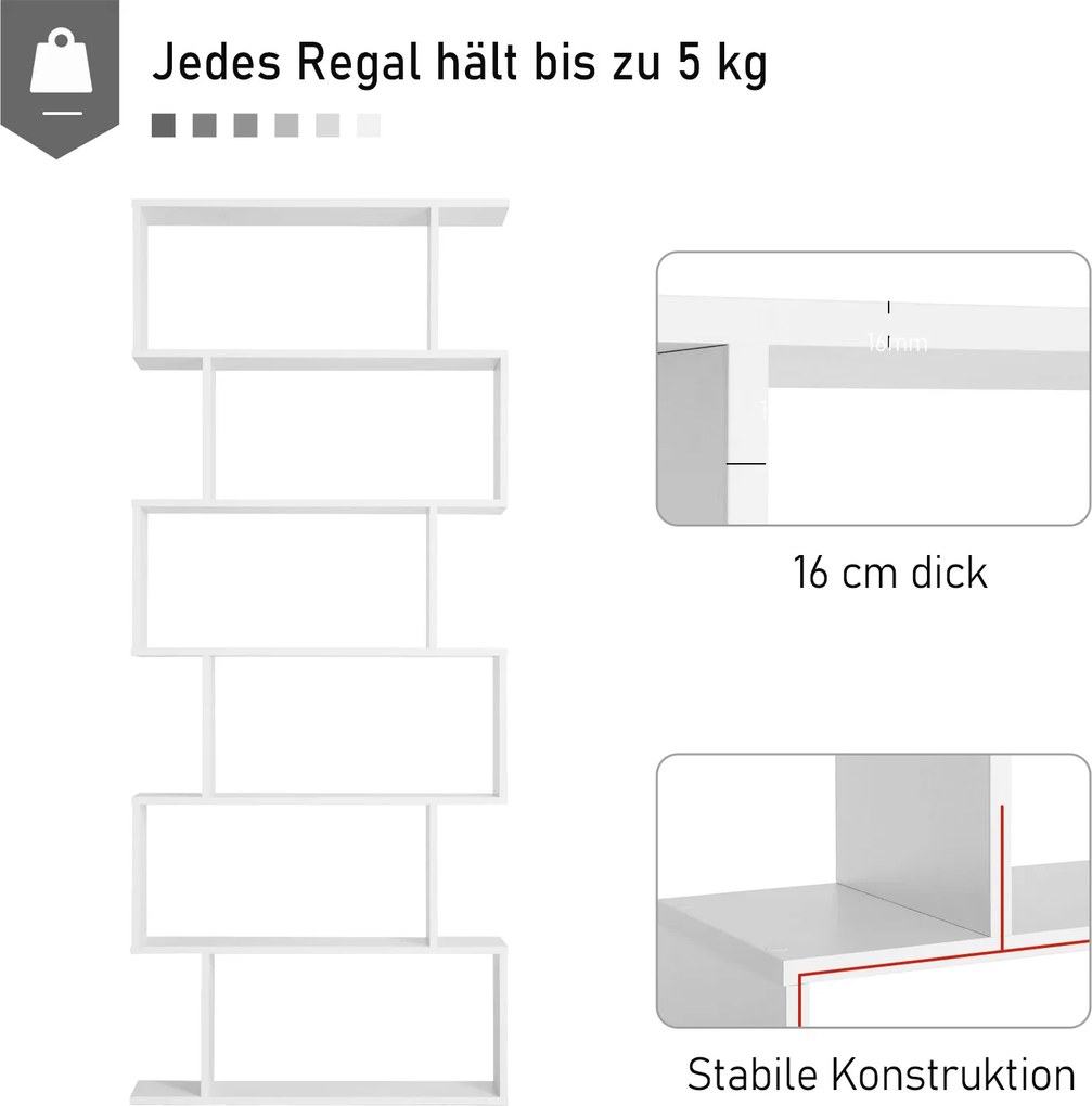 HOMCOM Moderní Knihařská Skříň s 6 Policemi pro Jídelnu, Obývací Pokoj a Kancelář 80x23x192 cm Bílá