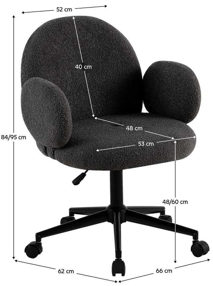 Kancelářská židle ALEA - kov, látka Bouclé, šedá / černá