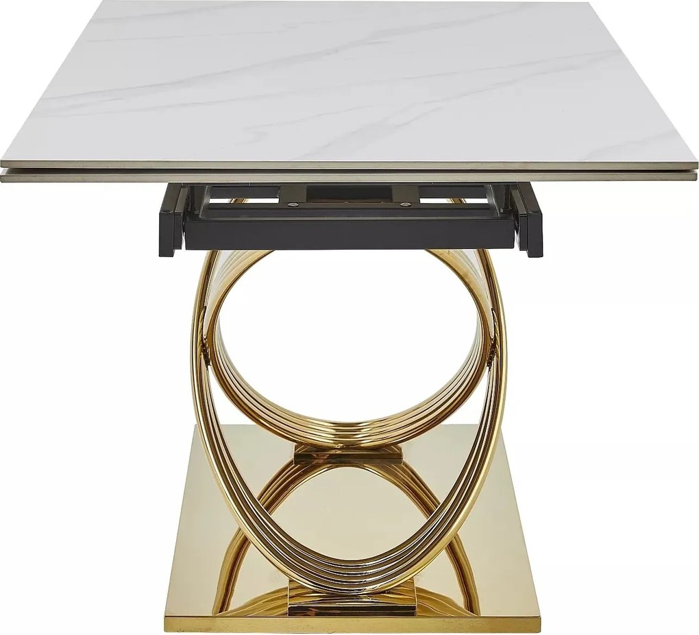 Jídelní rozkládací stůl Hermes 160/240 cm bílý mramor/zlatý