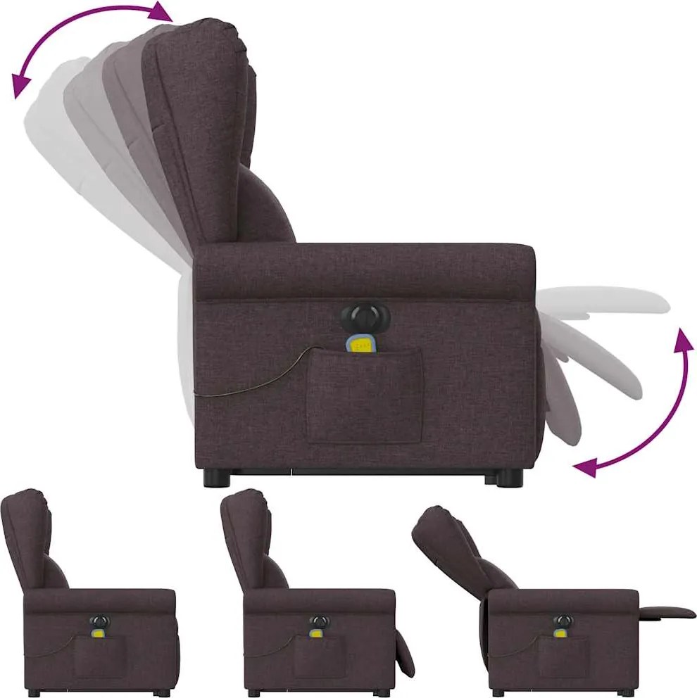 Elektrické zvedací masážní polohovací křeslo tmavě hnědé textil 3303409