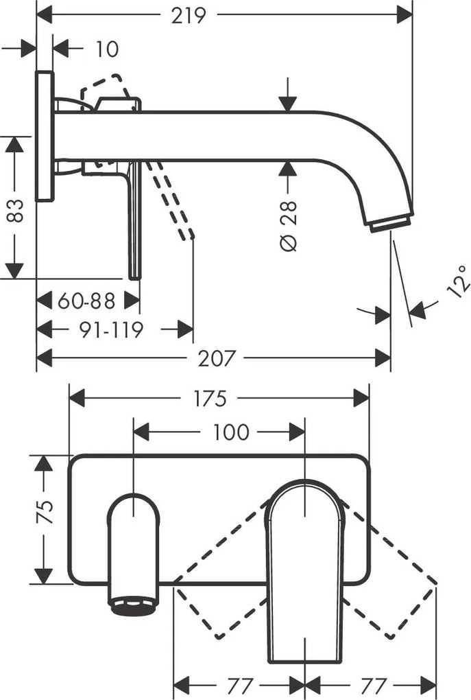 Hansgrohe Vernis Shape - Páková umyvadlová baterie pod omítku s ramenem 207 mm, černá matná 71578670