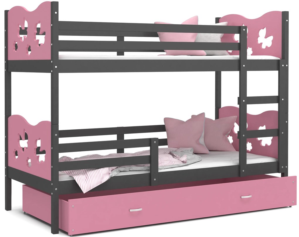 Dětská Patrová postel s úložným prostorem barevný rám - 190 x 80 cm