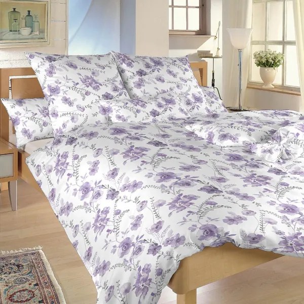 Dadka Povlečení krep Kvítí fialové na bílém  240x220, 2x70x90 cm