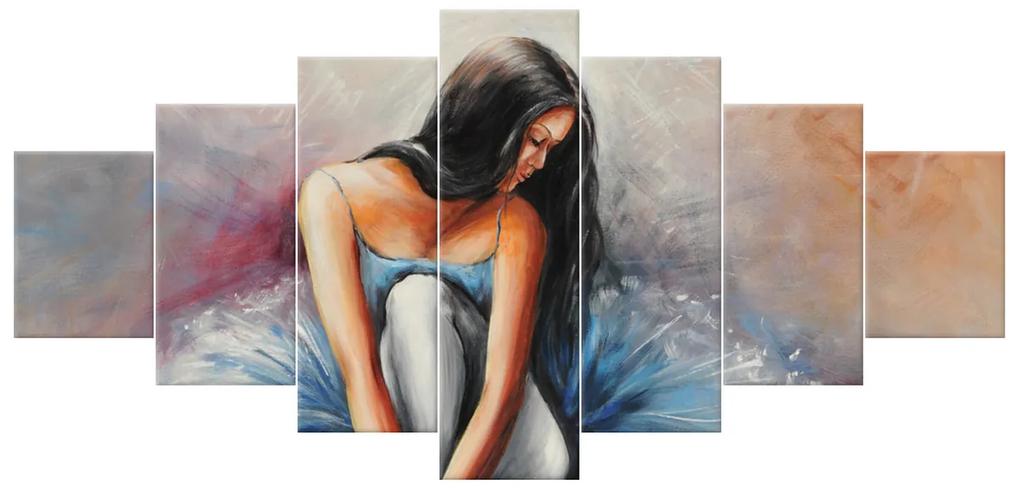 Gario Ručně malovaný obraz Tmavovlasá baletka - 7 dílný Rozměry: 210 x 100 cm