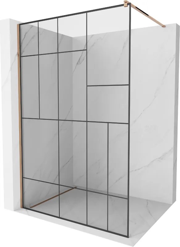 Mexen Kioto sprchová zástěna 80x200 cm 8 mm, profil růžové zlato, sklo černý vzor 2, 800-080-101-60-78