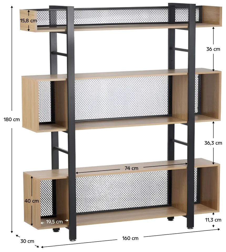 Kondela 3-policový regál, dub/černá, KILIS NEW TYP 4