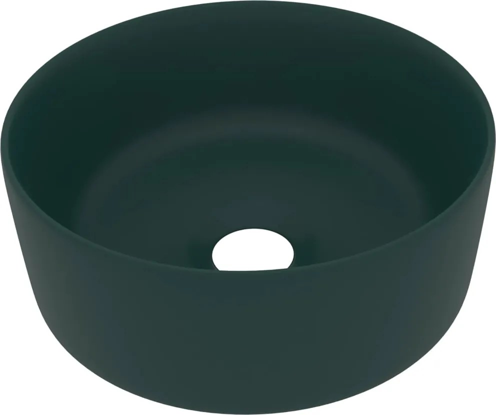 Luxusní umyvadlo kulaté matné tmavě zelené 40 x 15 cm keramické 147014