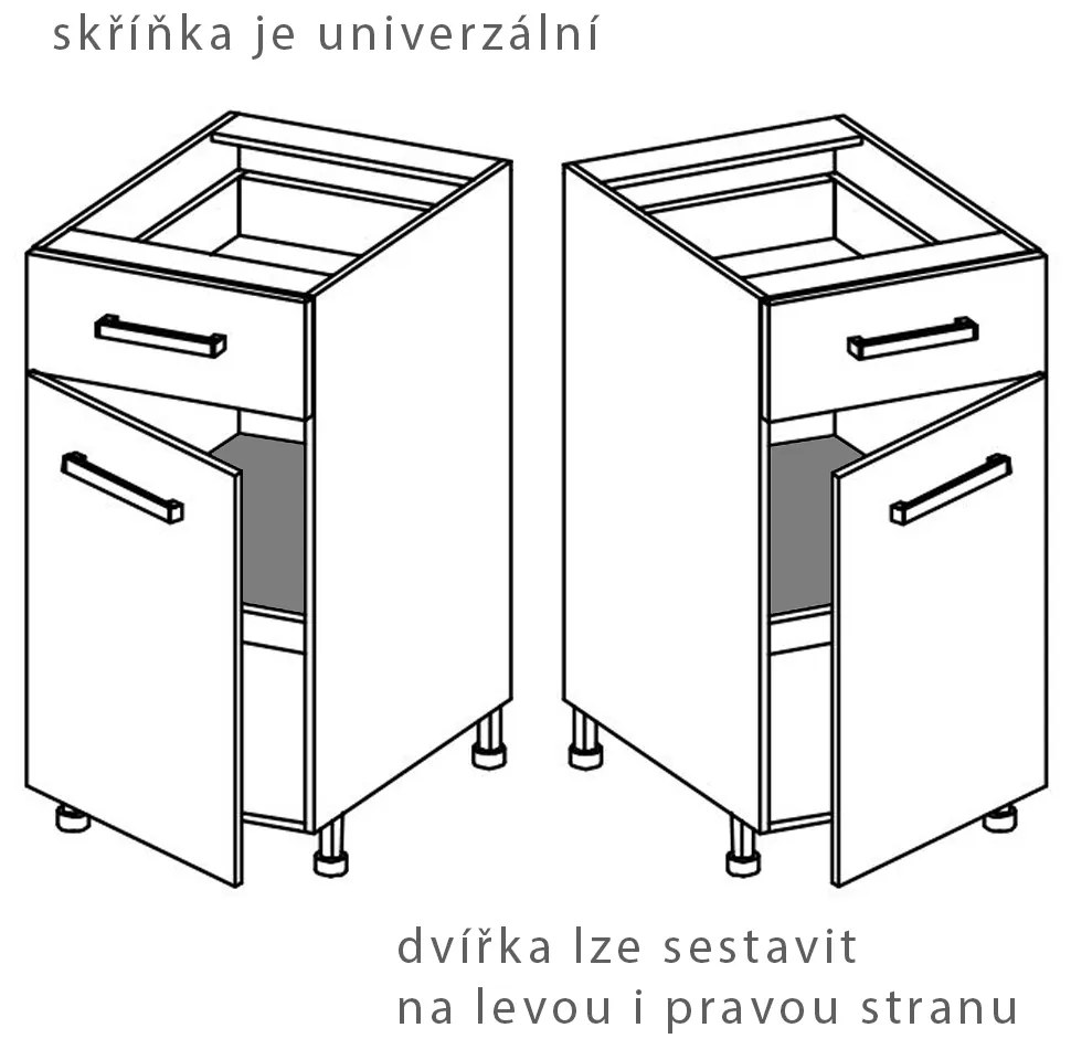 FAVORIT s | dolní skříňka FL-5D se zásuvkou a policí | 60 cm | šedá lesk | VÝBĚR KORPUSU a KOVÁNÍ
