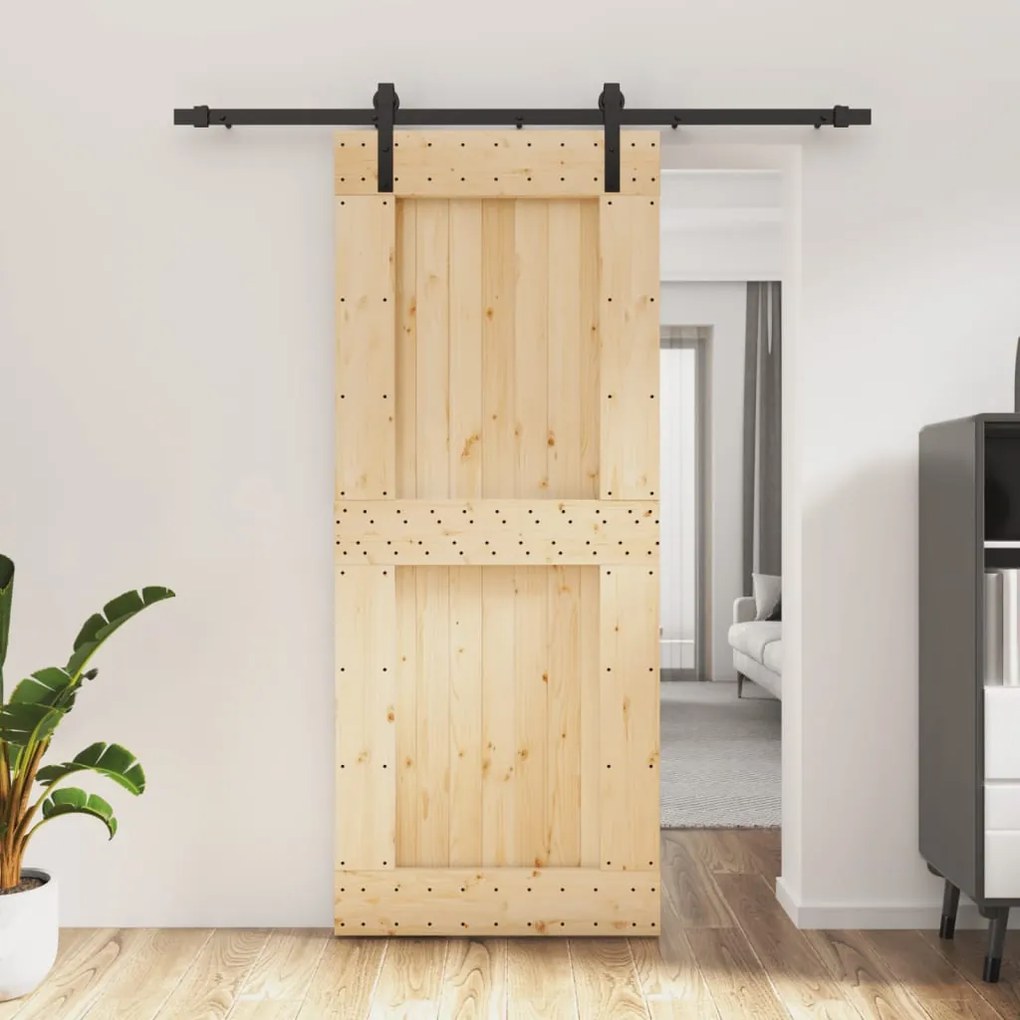 Posuvné Dveře S Kováním 85 X 210 Cm Masivní Borové Dřevo