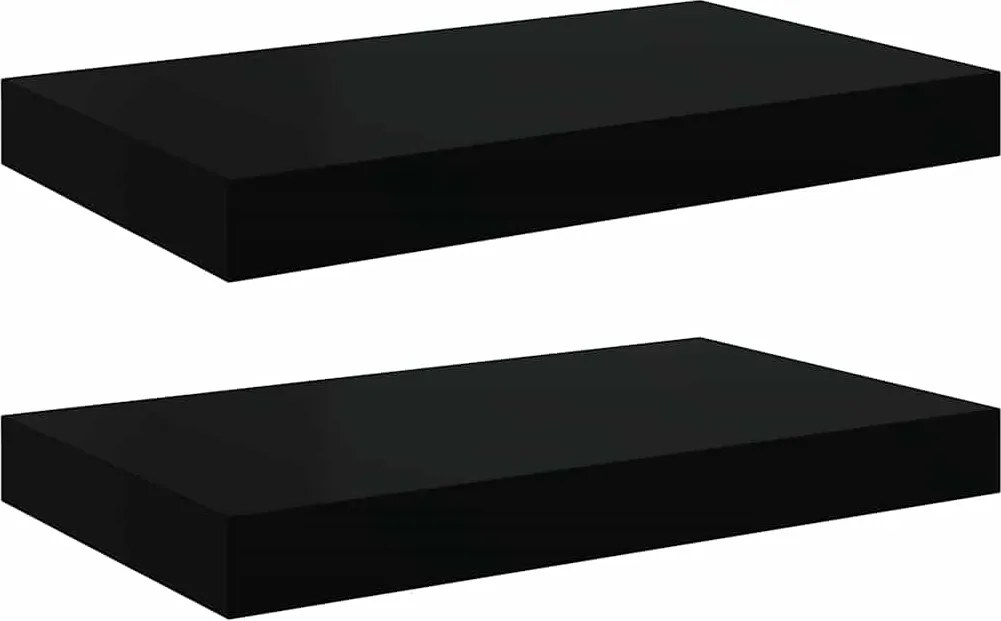 Plovoucí nástěnné police 2 ks lesklé černé 40 x 23,5 x 3,8 cm MDF 323764