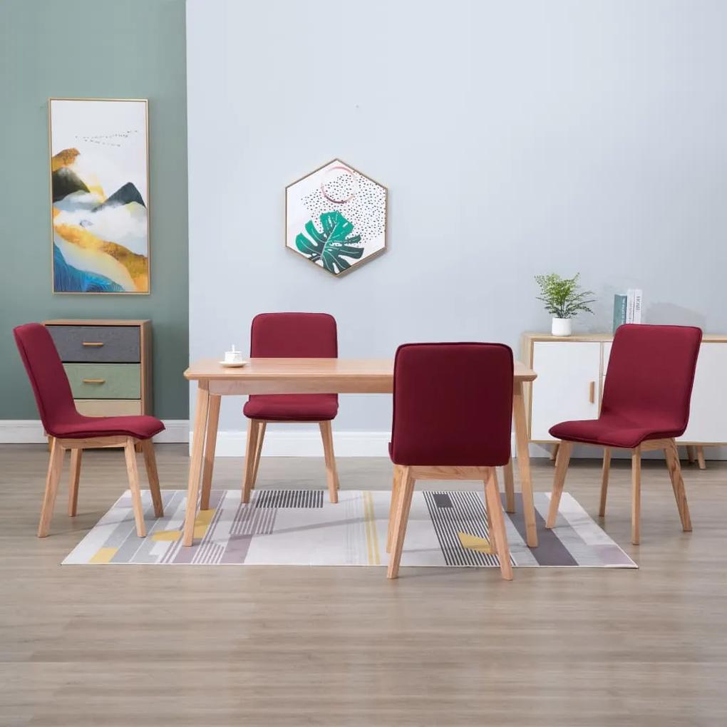 249066 vidaXL Jídelní židle 4 ks červené textil a masivní dubové dřevo