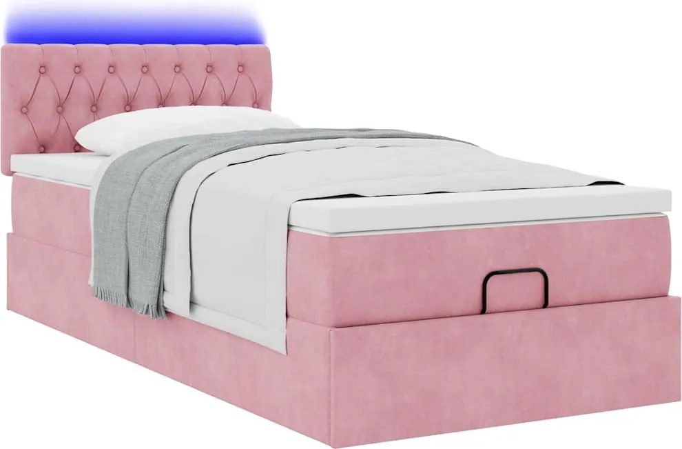 Osmanská postel s matrací &amp; LED růžová 80x200cm samet 3312661
