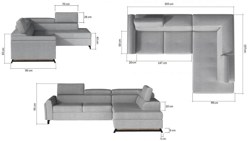 ELTAP KAIROS rohová rozkládací sedačka s úložným prostorem tmavě šedá 265 x 95 x 197 cm