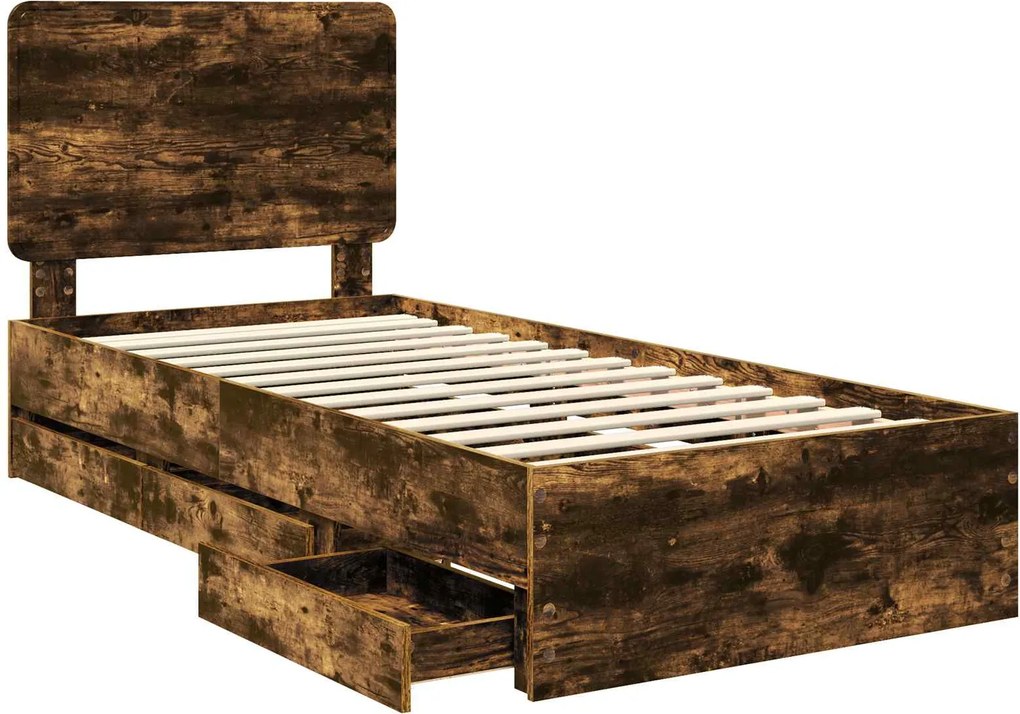 Rám postele s čelo Kouřový dub 90 x 190 cm Inženýrské dřevo 3412641