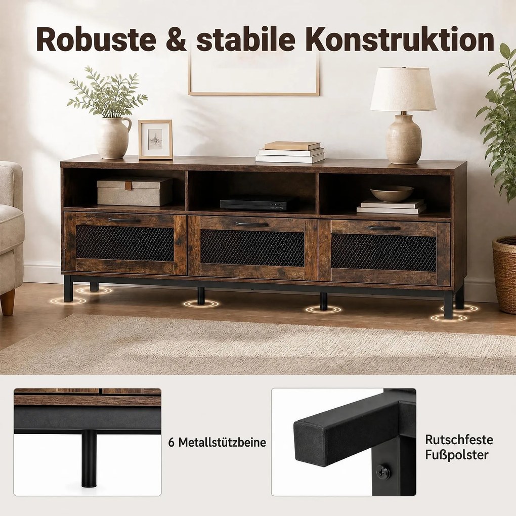 Costway Televizní stolek 160 cm se 3 přihrádkami, hnědý