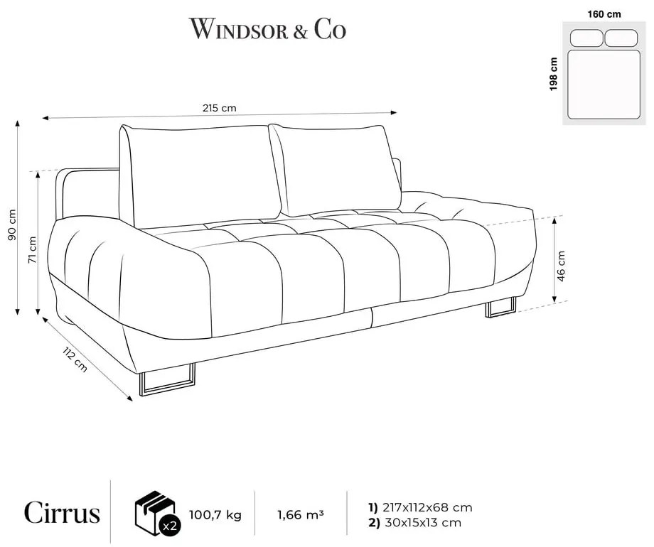 Béžová sametová rozkládací/s úložným prostorem pohovka 215 cm Cirrus - II. jakost – Windsor & Co Sofas