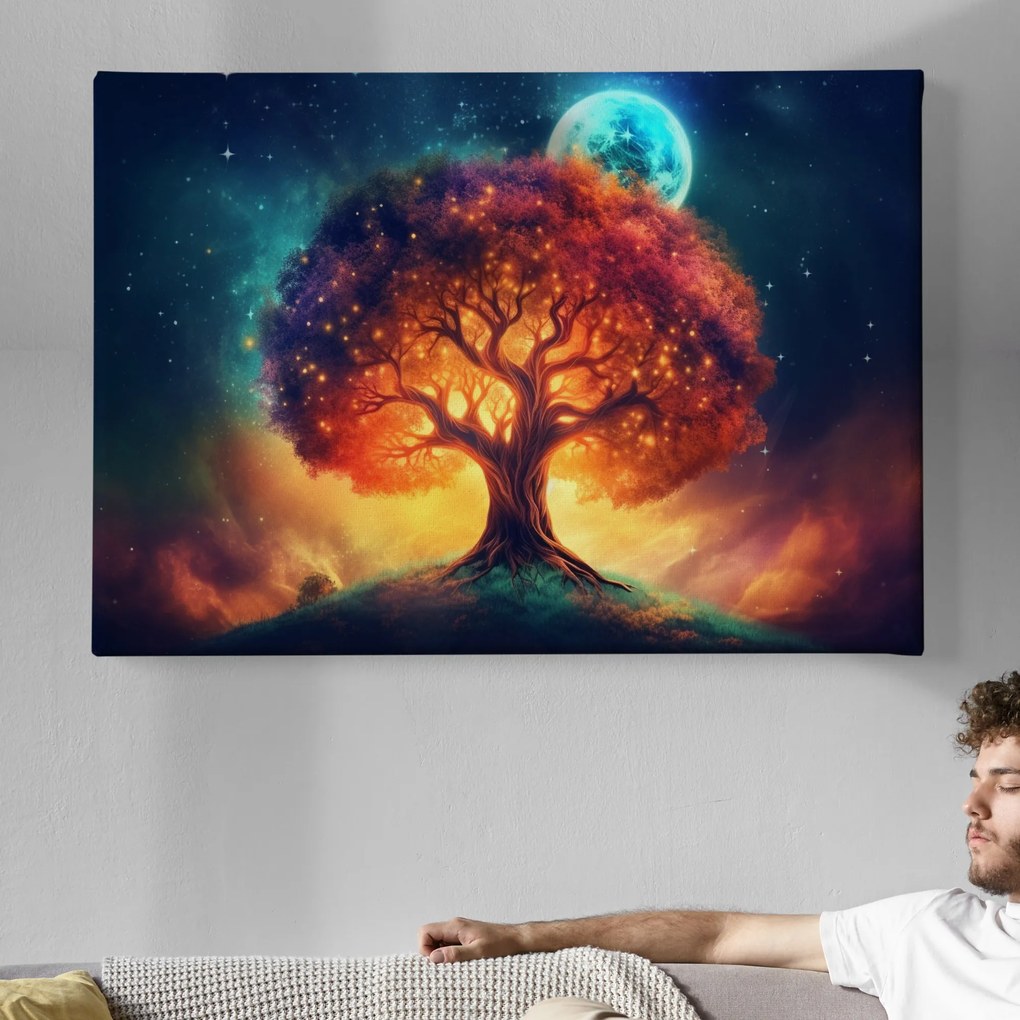 Obraz na plátně - Strom života s zářícím měsícem FeelHappy.cz Velikost obrazu (šířka x výška): 90 x 60 cm