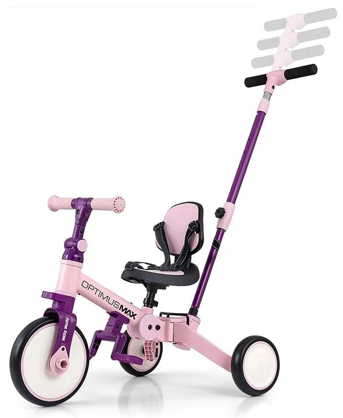 Dětská tříkolka 5v1 Milly Mally Optimus Max s vodící tyčí pink