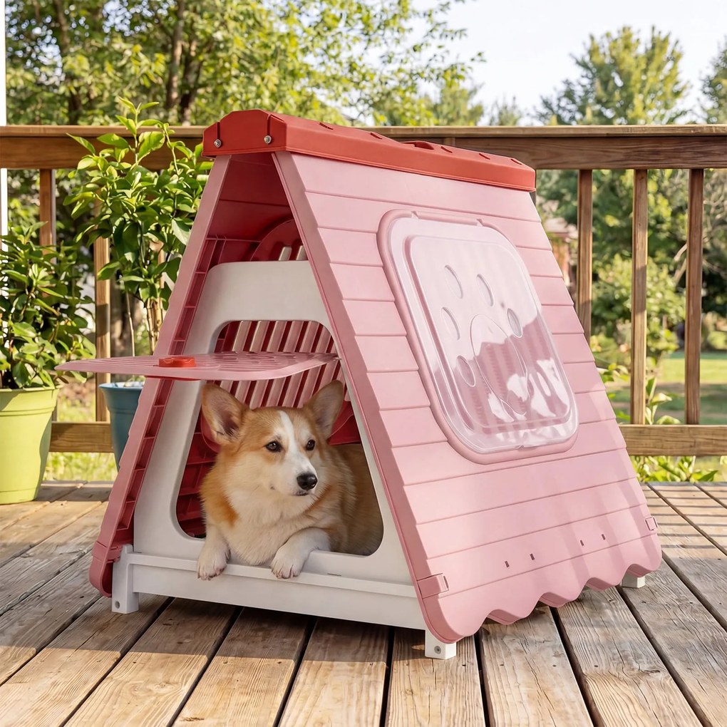Costway Venkovní psí bouda s odvětrávacími okny skládací plastová Dog House Dog