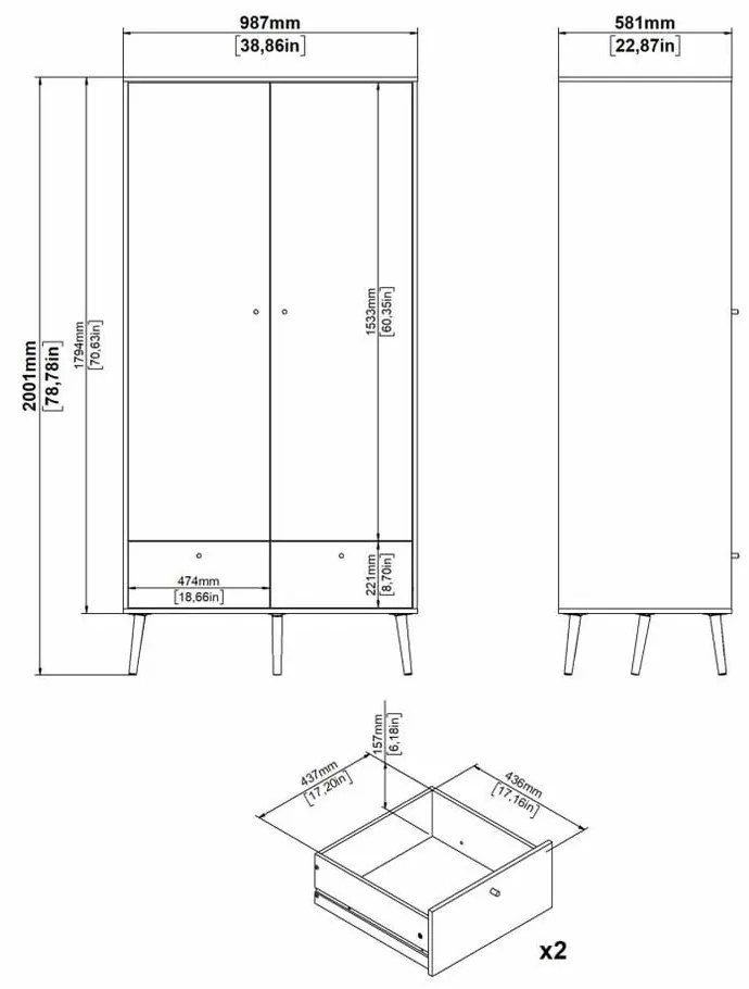 Antracitová šatní skříň 99x200 cm Bodo – Tvilum