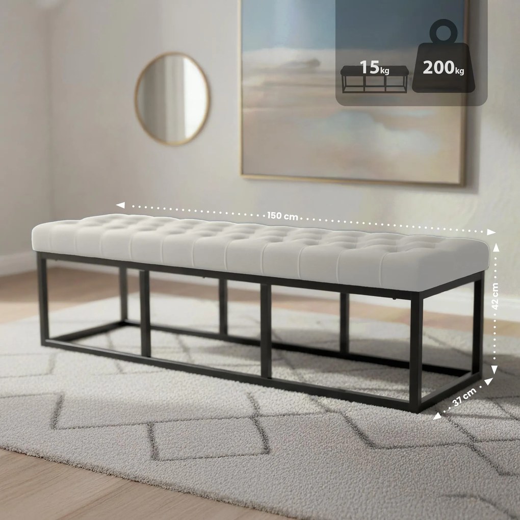 Lavice Polson samet černá konstrukce 150 cm – krémová