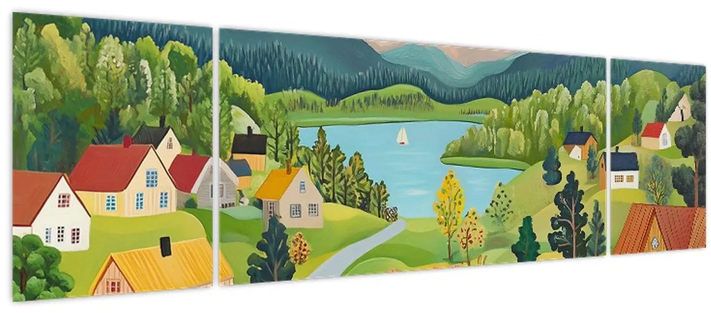 Obraz - Vesnice v horách (170x50 cm)
