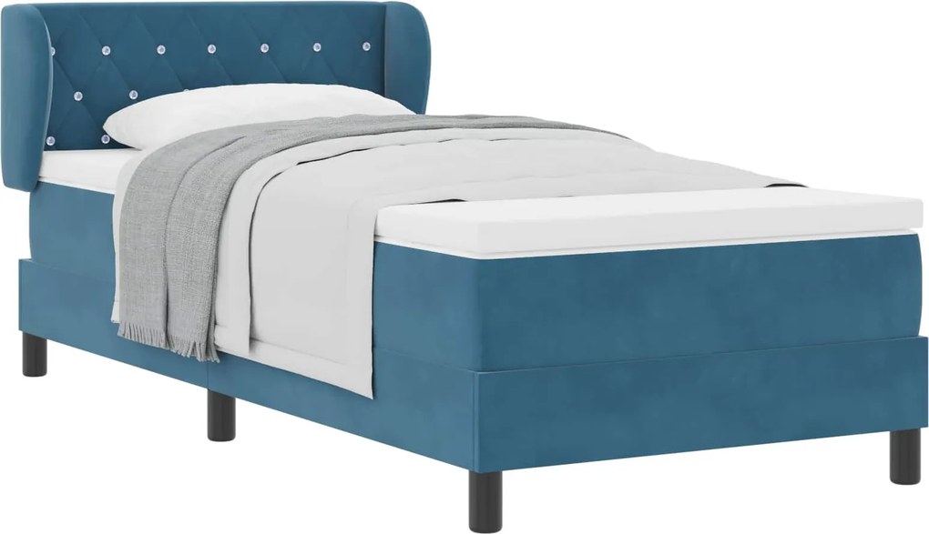 Postel s boxspringem s čelo Tmavě moddrá 100 x 200 cm samet 3340326