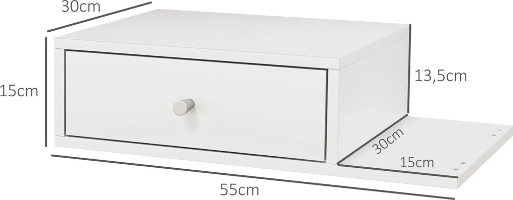 HOMCOM sada 2 nástěnných nočních stolků - sada 2 nočních stolků - boční polička a zásuvka - 55Š x 30H x 15V cm, bílý MDF