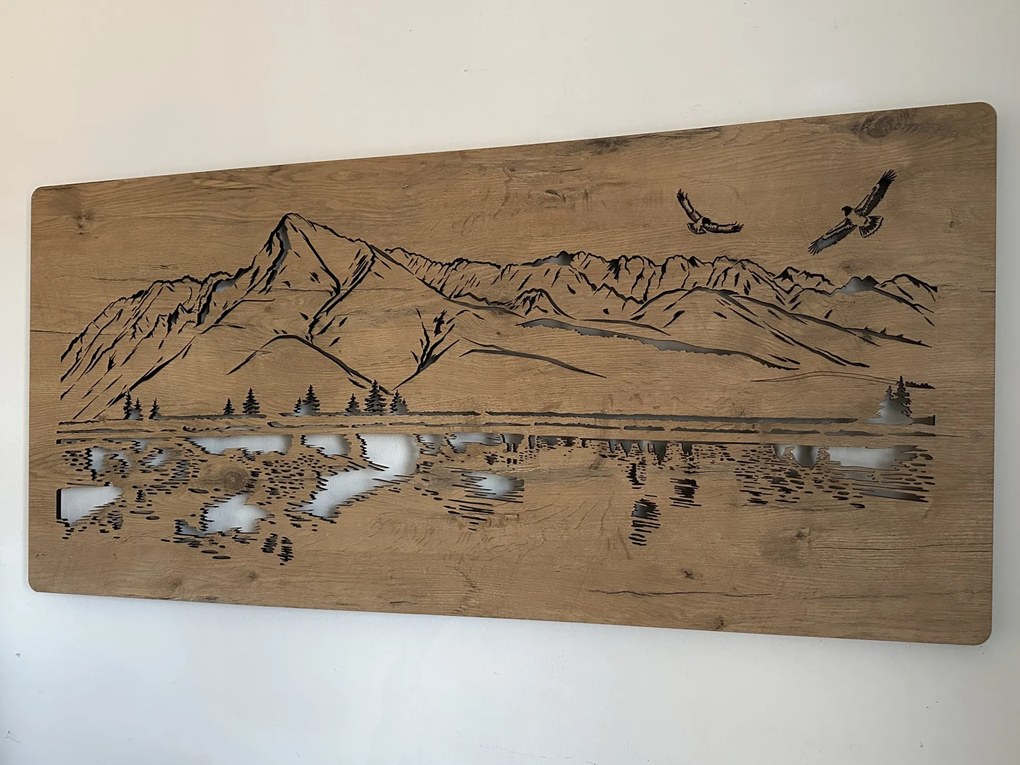 Li-Go "Hory s ptáky a jezerem" světelný obraz 230V 130x60cm provedení povrchu: dub světlý