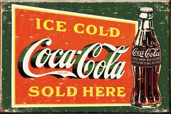 Plechová cedule: Coca-Cola (Ice cold, Sold Here, vintage) - 30x40 cm