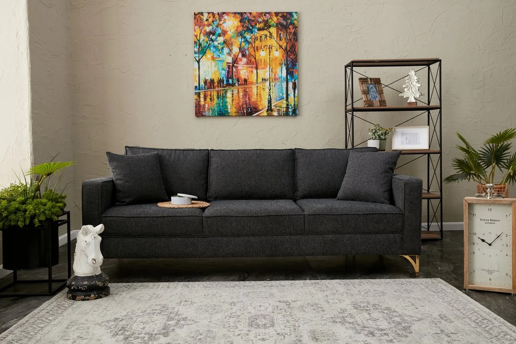 Hanah Home Třímístná pohovka BERLIN antracitová se zlatou 222 cm 825BLC2795