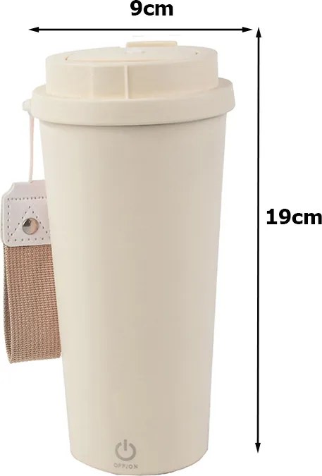 Verk Group Samomíchací hrnek 350 ml, ocelová termoska na studené i horké nápoje, s usb kabelem