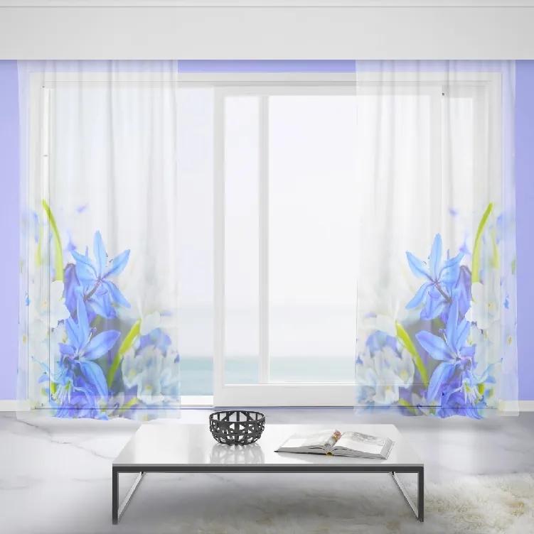 Záclony Modré a bílé květy (Rozměr záclony: 150x250) | BIANO
