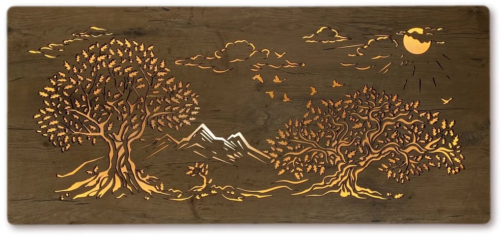 Li-Go "Tři duby" světelný obraz 230V 110x50cm provedení povrchu: dub světlý