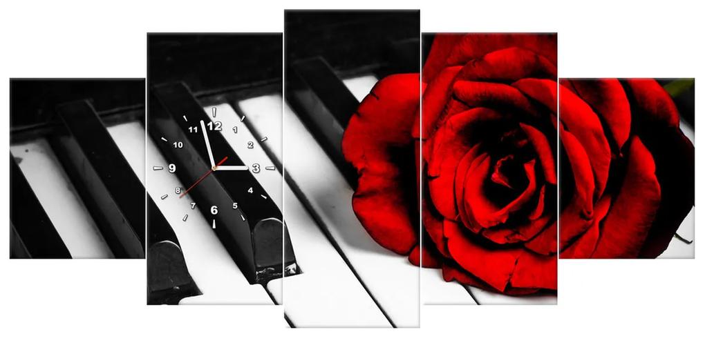 Gario Obraz s hodinami Růže na klavíru - 5 dílný Rozměry: 150 x 105 cm
