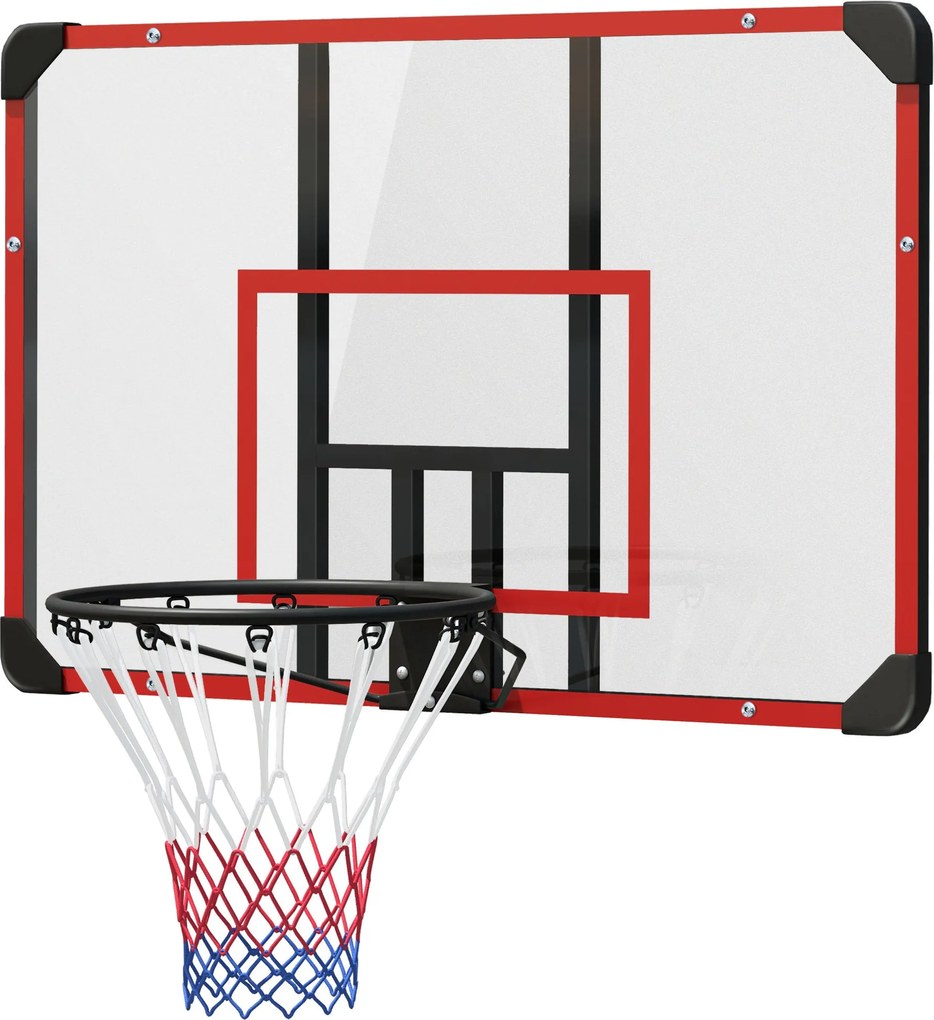 SPORTNOW Basketbalový koš se zadním panelem, venkovní basketbalová deska s Ø45 cm ocelovým obroučkou a sítí, montáž na zeď, basketbalová deska pro dět