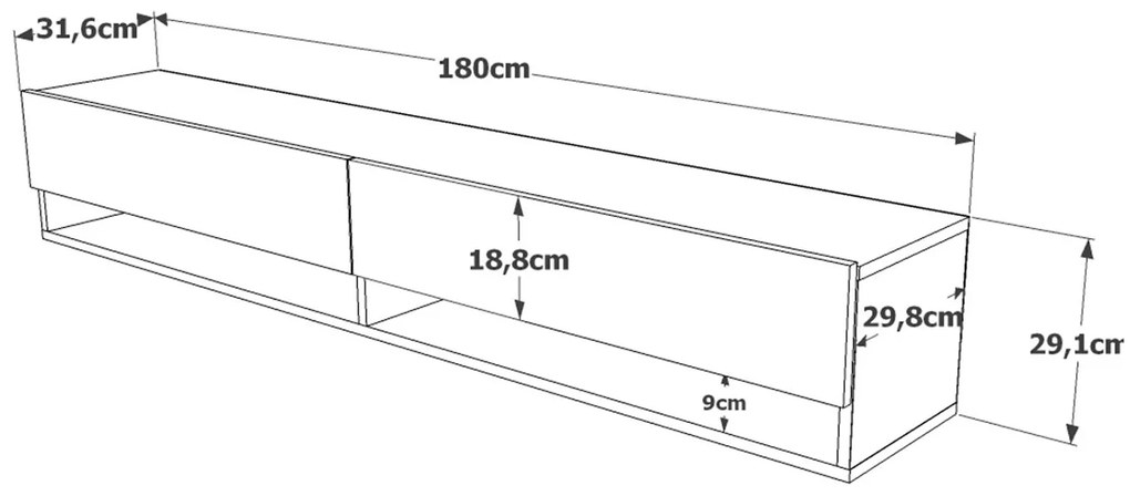 Designový nástěnný TV stolek Idonia 180 cm borovice