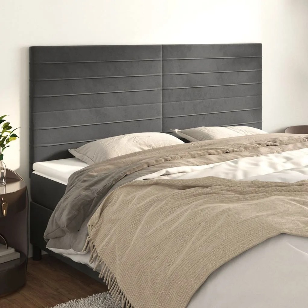 Čelo postele tmavě šedé 200x5x118/128 cm sametové 3116539