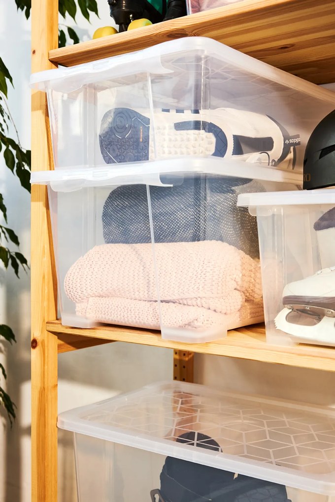 Rotho Univerzální úložný box, krabice s víkem, EVO, transparent - 58x39x19, 30l