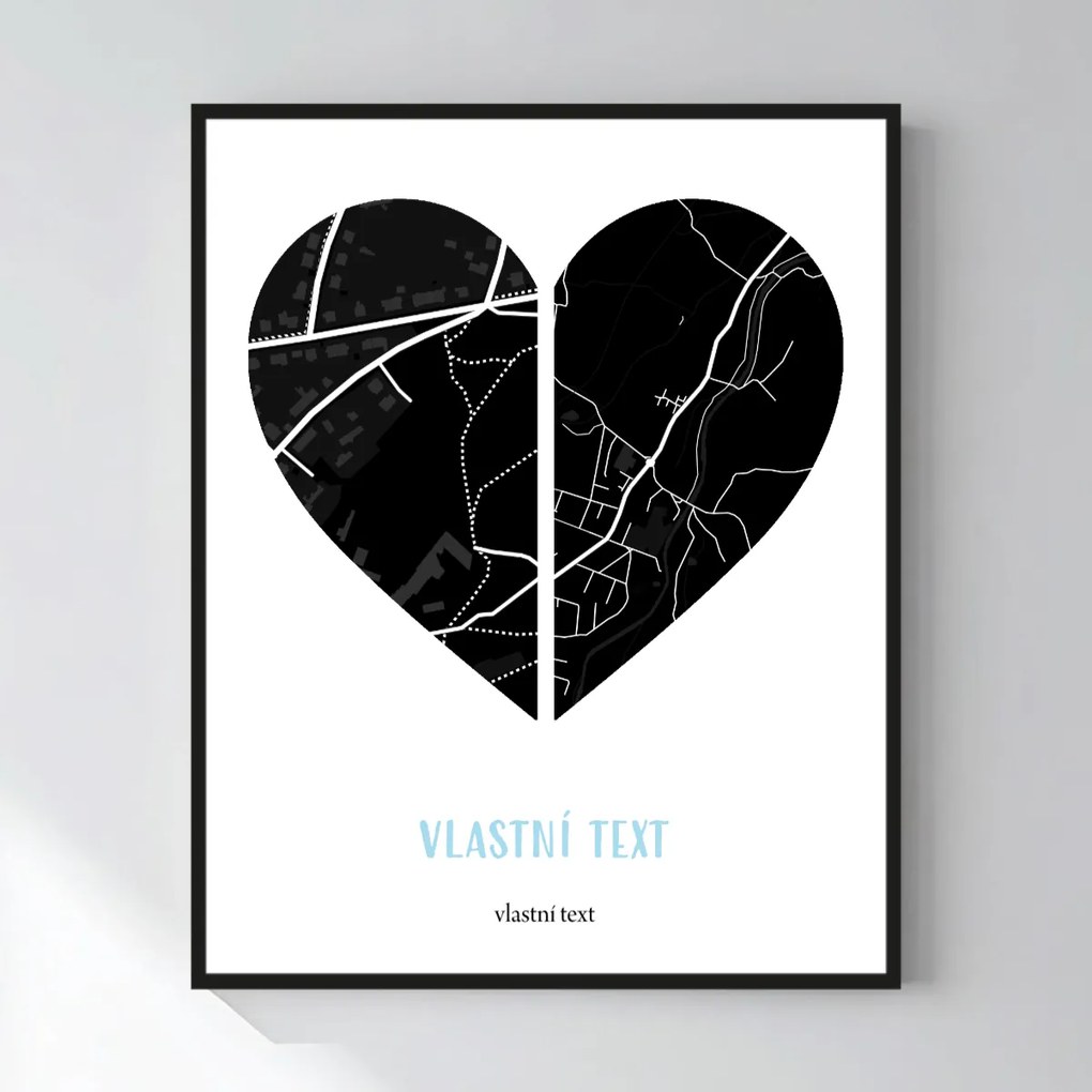 Personalizovaný magický fotoobraz v rámu - 50x70 - dvě mapy jako srdce