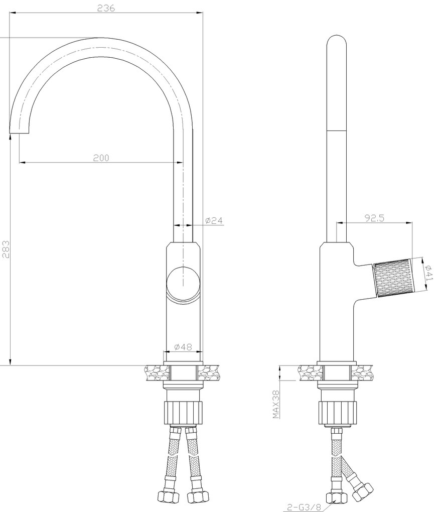 Invena Moonlight, dřezová baterie h-400, černá-růžové zlato, INV-BZ-77-014-V
