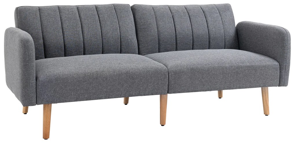 HOMCOM Rozkládací pohovka 2místná, rozkládací pohovka s funkcí spaní, polyester podobný lnu, kaučukové dřevo, šedá, 173x75x73cm| Aosom