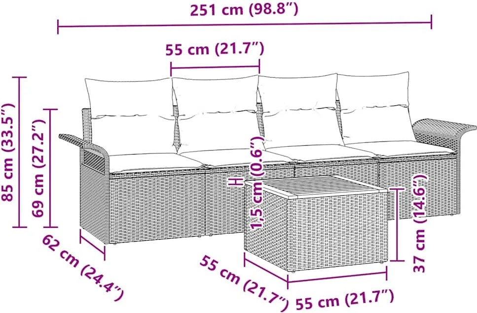 Sada zahradních pohovek 5 ks 4-Počet míst Béžová a Světle šedá 3355928