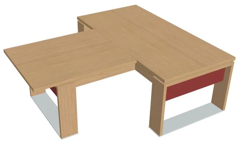 Stůl Verno+ S 200 x 220 cm s jednacím prvkem, dub světlý / červená