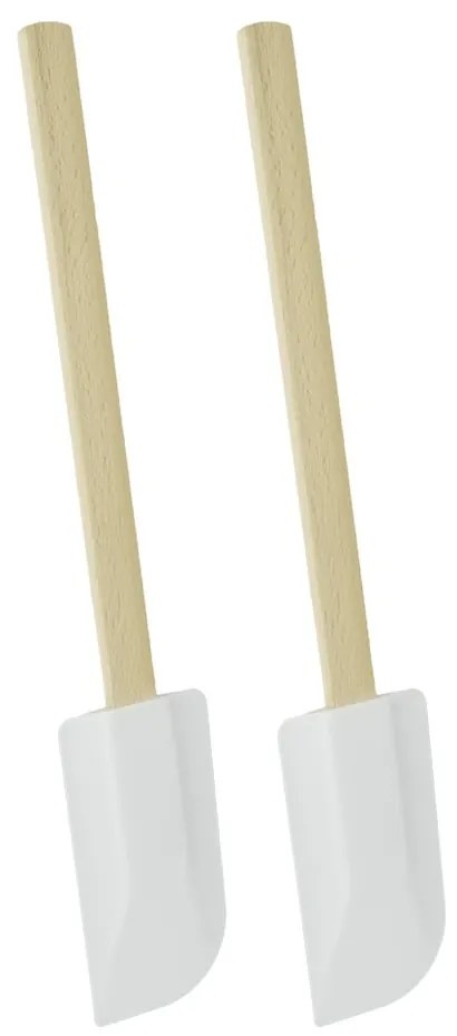 Sada 2 bílých plastových stěrek s dřevěnou rukojetí Metaltex, délka 26 cm