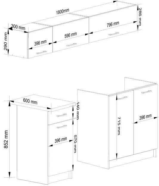 Kuchyňská linka OLIWIA G1 1.8 m bílá / beton