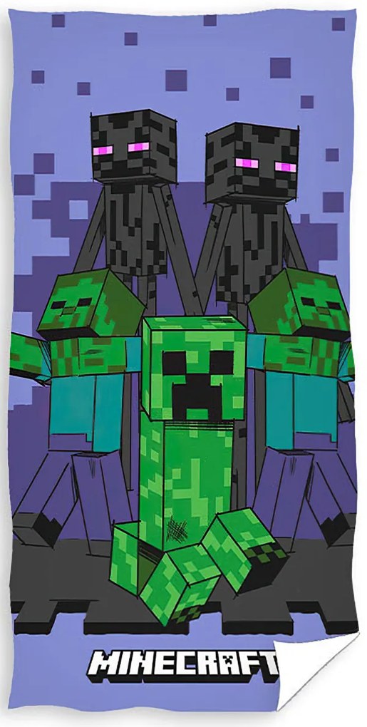 Carbotex Dětská plážová osuška MINECRAFT ENDERMAN MONSTER, zeleno-fialová, froté, 70x140cm